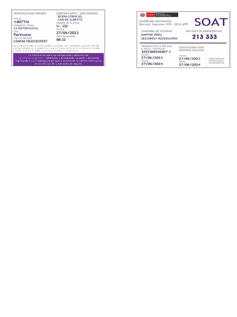 Formato Seguro Mapfre 2023 | PDF