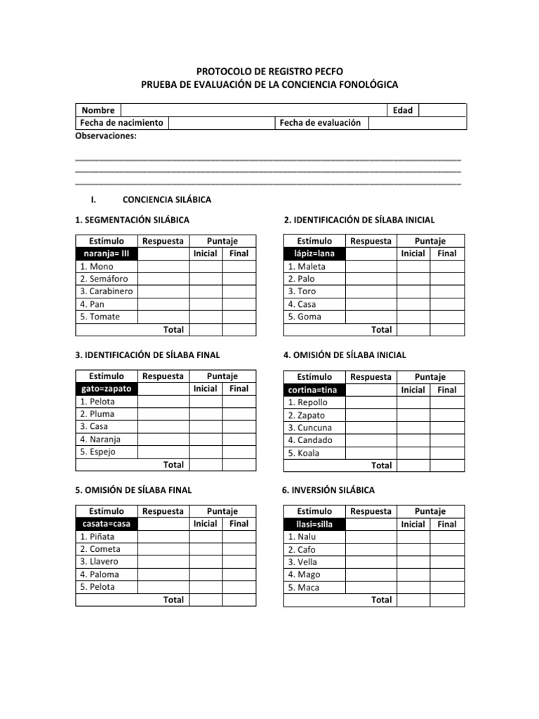 Hoja de Registro PECFO | PDF