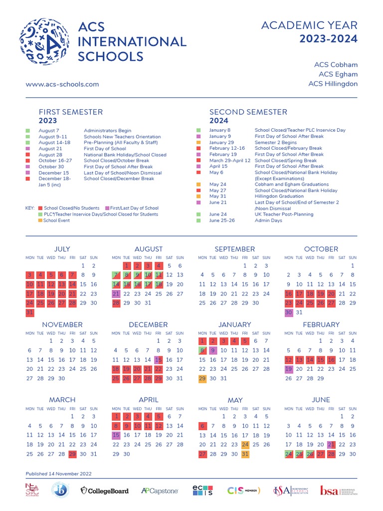 ACS UK Calendar 23 24 | PDF | Academic Term | Social Institutions