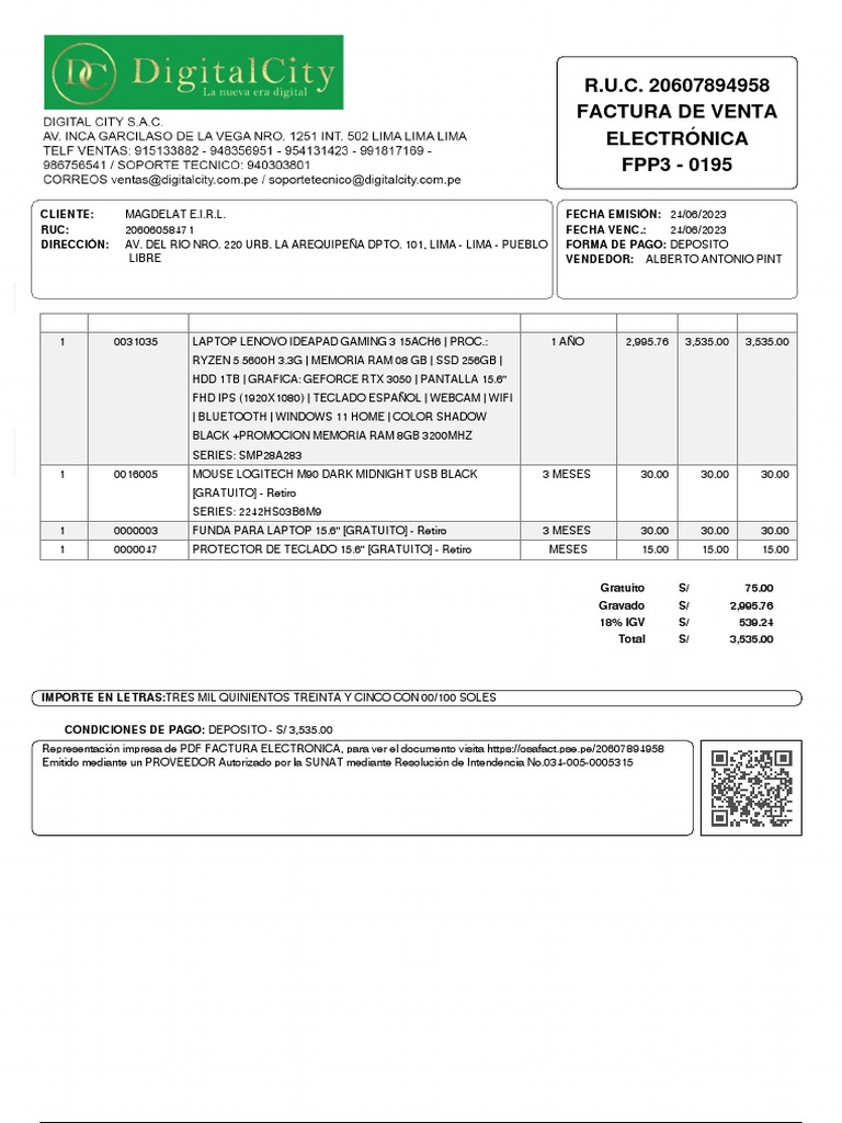 PDF Factura Electronica Fpp3 0195 | PDF | Hardware de la computadora | Informática