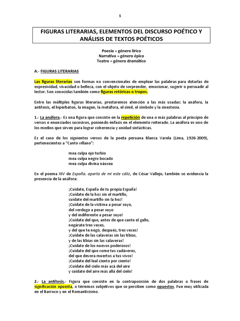 Semana 9-A, FIGURAS LITERARIAS Y ELEMENTOS DEL DISCURSO POÉTICO | PDF ...