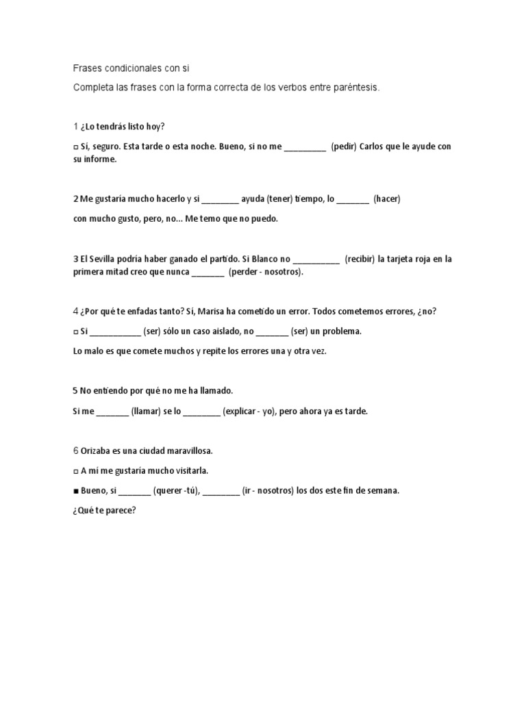 Tarea Frases Con Condicional Si | PDF