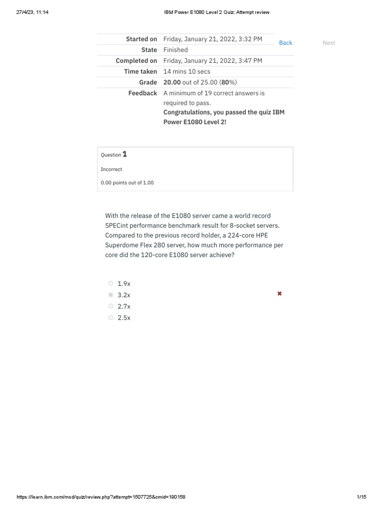 Ibm Power E1080 Level 2 Quiz Attempt Review Pdf Computing Computer Science