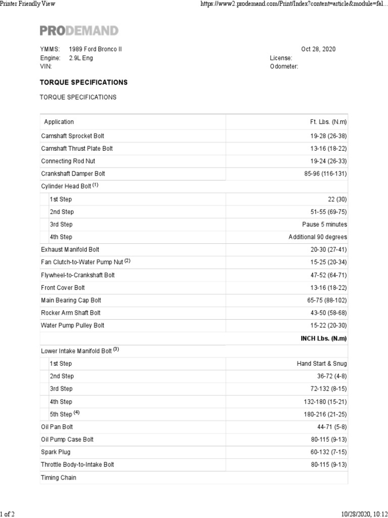 2.9 Engine Torque Specs | PDF | Engines | Internal Combustion Engine