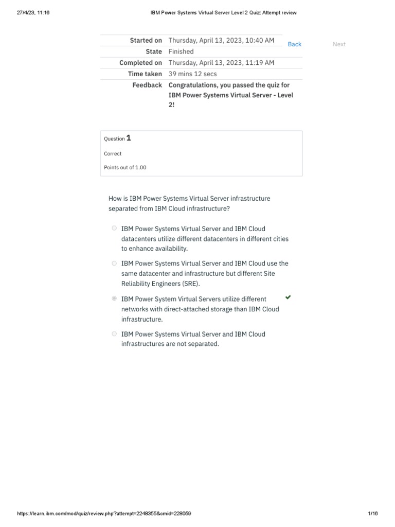 IBM Power Systems Virtual Server Level 2 Quiz - Attempt Review | PDF | Cloud Computing ...
