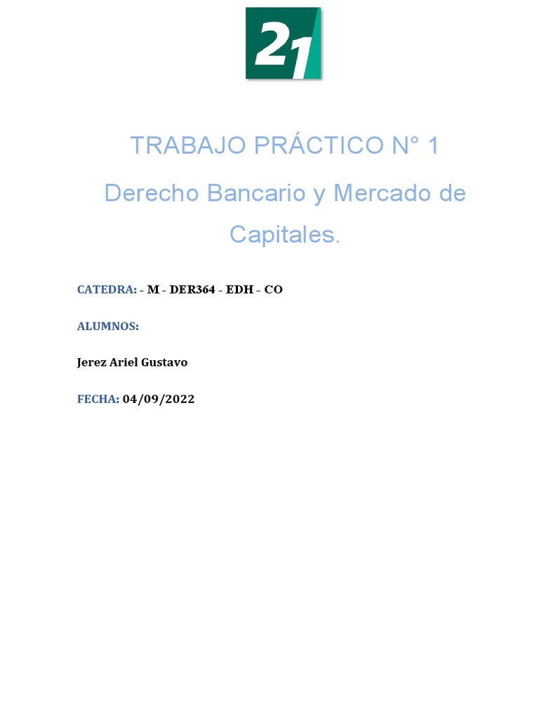 Trabajo Practico 1 Derecho Bancario | PDF | Bancos | Economias