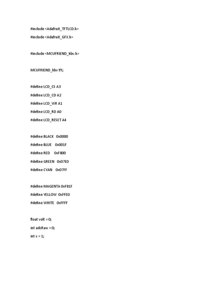 Codigo Arduino Graficar Voltaje TFT | PDF