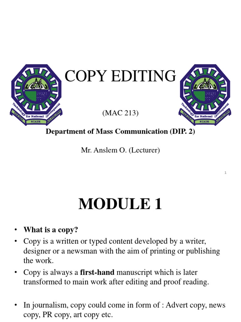 Mac 213 Copy Editing Slide | PDF | Copy Editing | Editing