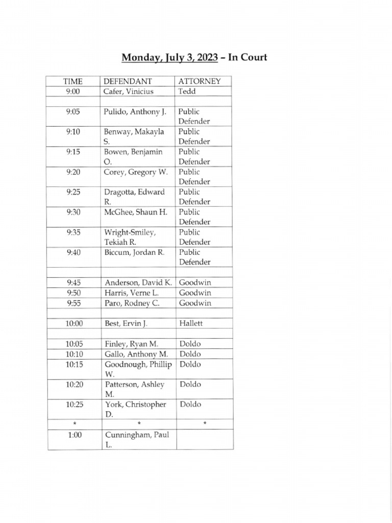 Court Schedule for July 3, 2023 | PDF