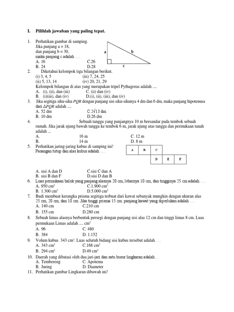 Latihan PAT MTK Kelas VIII | PDF