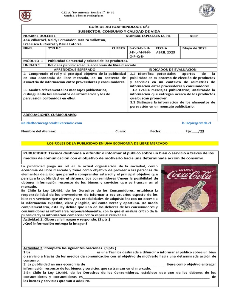 CCV Guía de Auto Aprendizaje N°2 | PDF | Publicidad | Los consumidores