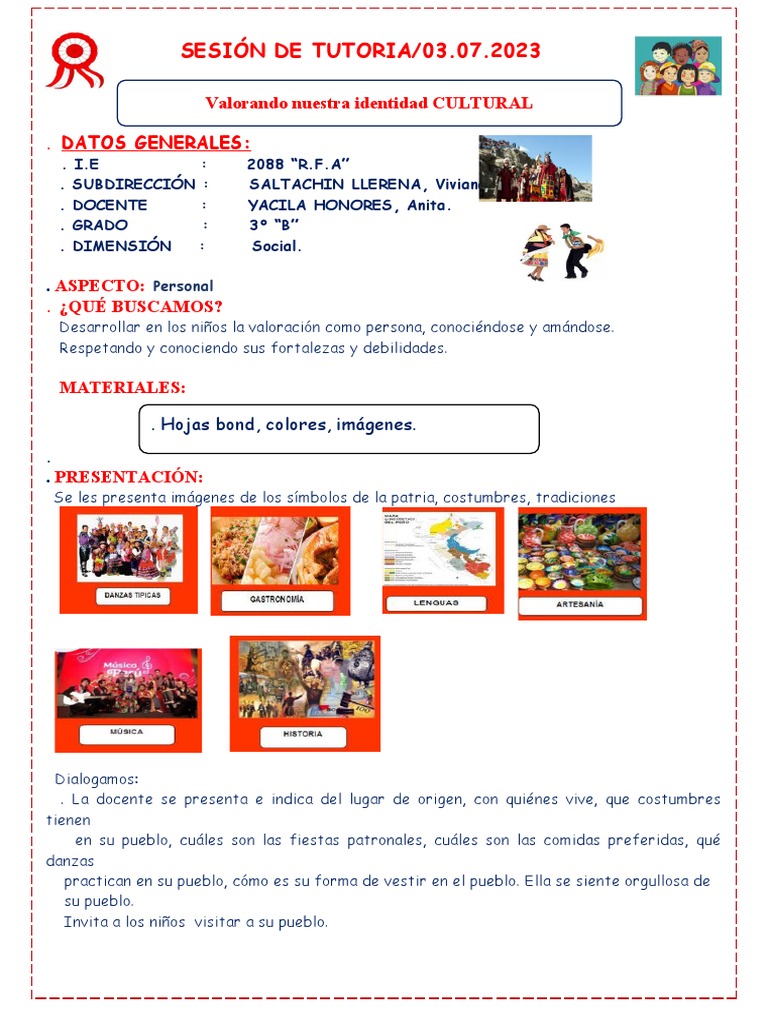 Sesión Tutoria Identidad Cultural | Descargar gratis PDF | Tradiciones