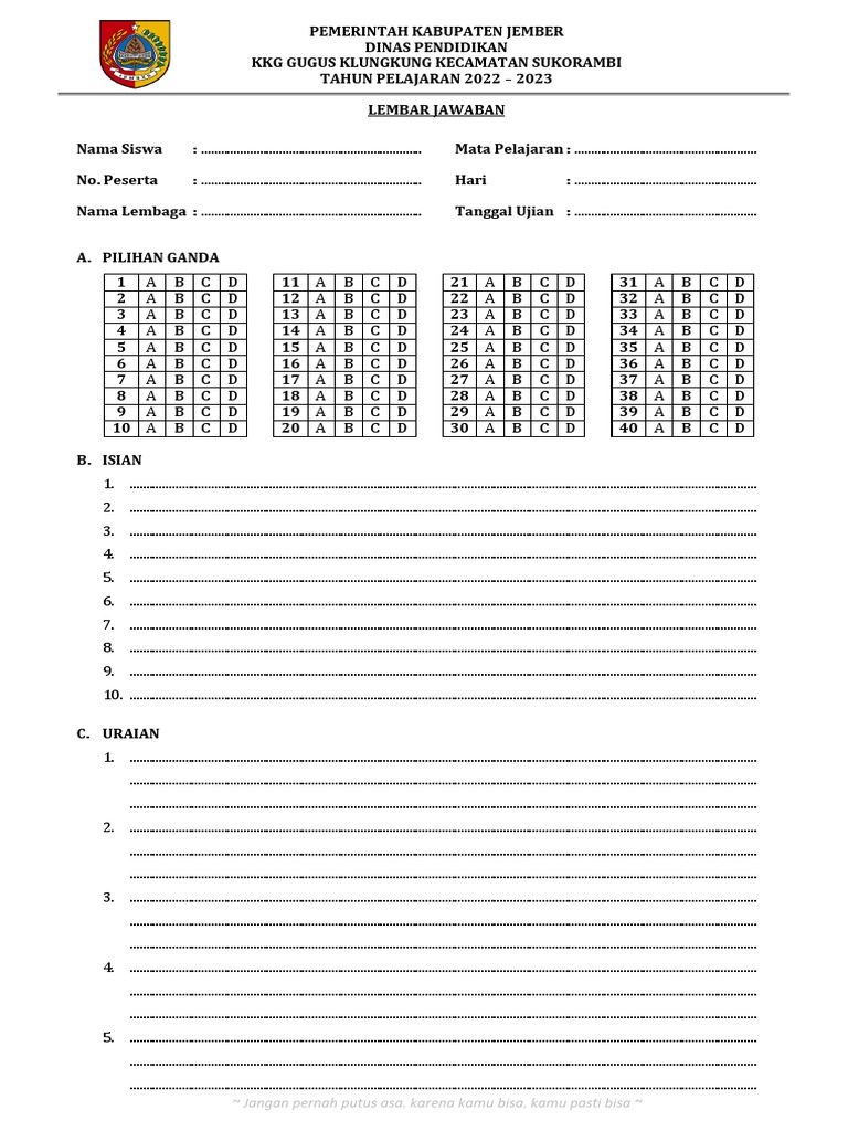 Template Lembar Jawaban | PDF
