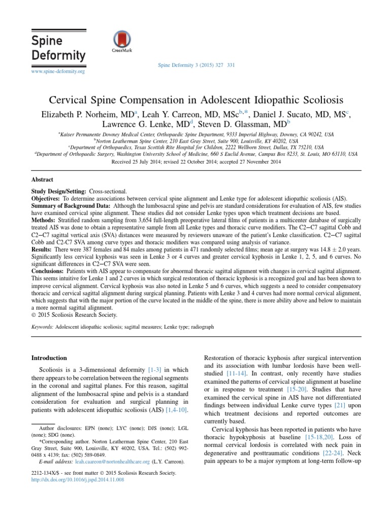 Cervical Spine Compensation in Adolescent Idiopathic Scoliosis | PDF ...