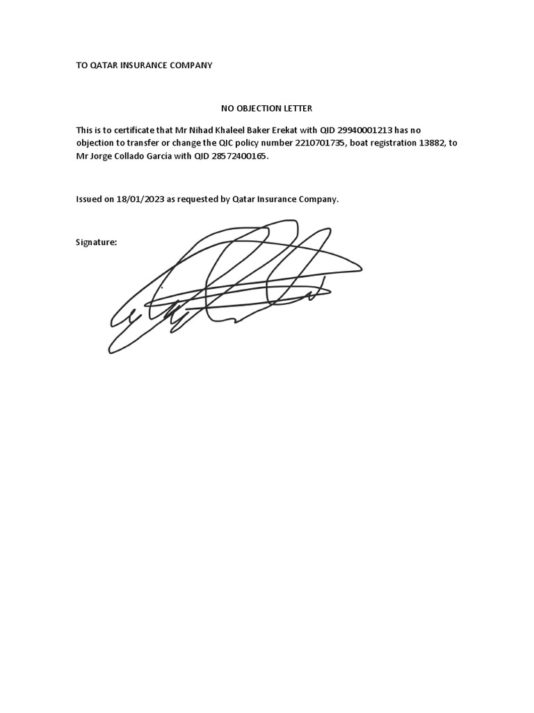 No Objection Letter | PDF