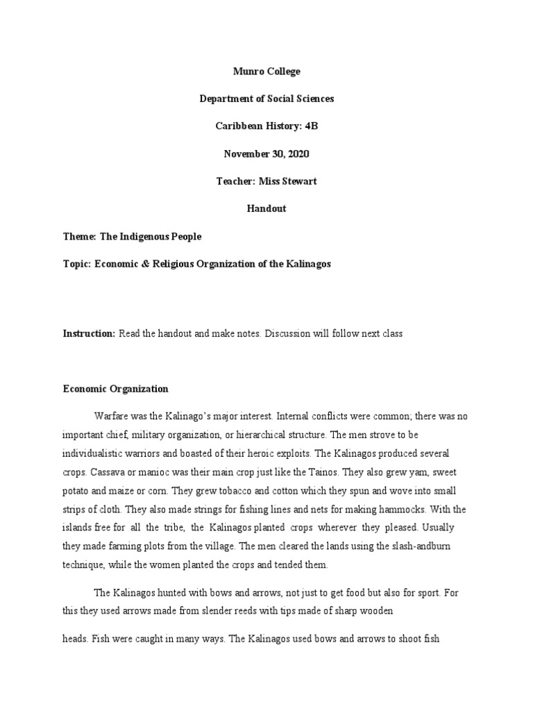 Economic & Religious Organization of The Kalinagos | PDF | Canoe ...