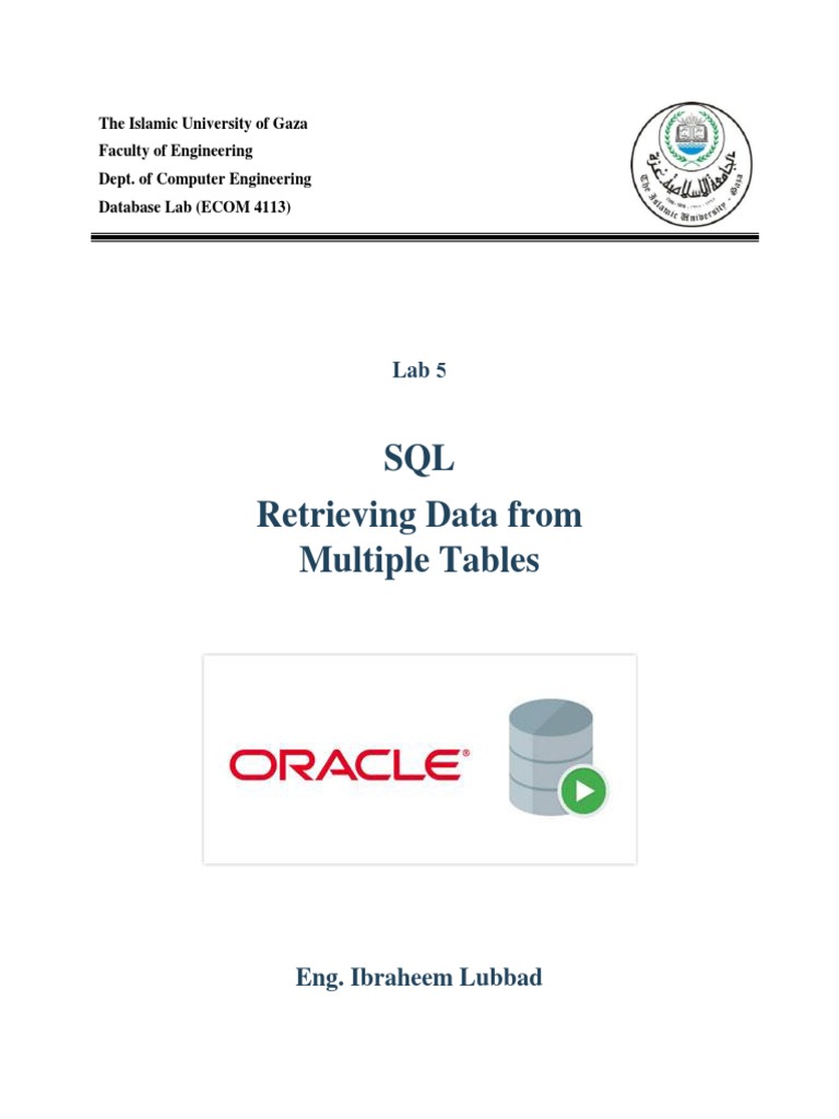 Lab - 5 - Retrieving Data From Multiple Tables | PDF | Computer Data | Software Engineering