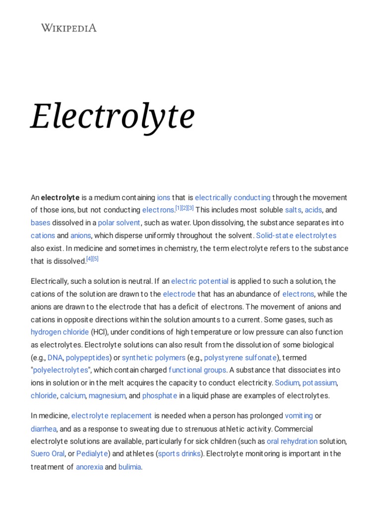 Electrolyte - Wikipedia | PDF