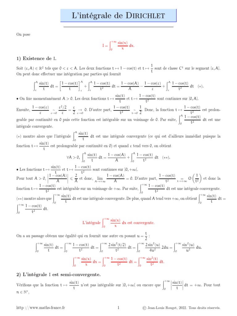 Integrale de Dirichlet Fiche | PDF | Limite (mathématiques) | Intégral