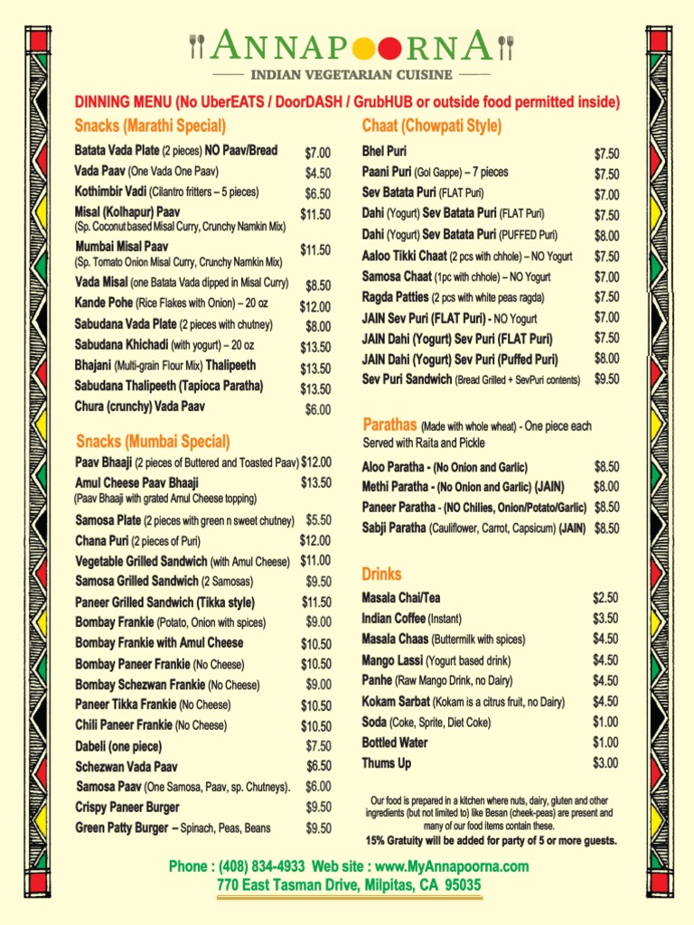 Annapoorna_Restaurant_Menu | PDF | Indian Cuisine | Curry