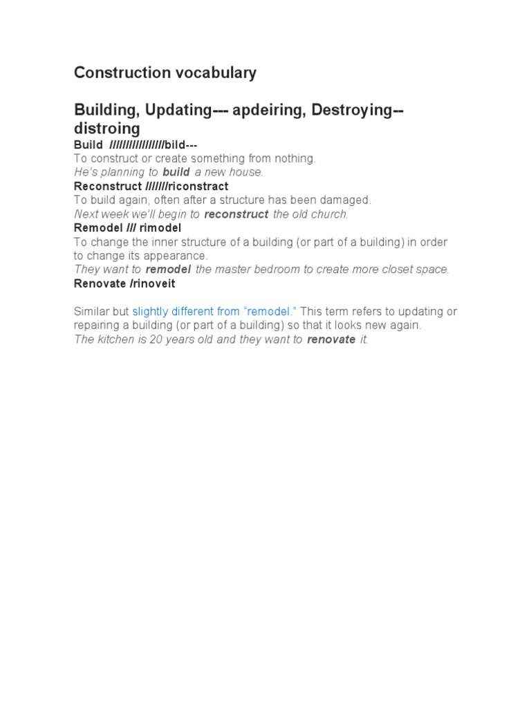 Construction Vocabulary | PDF