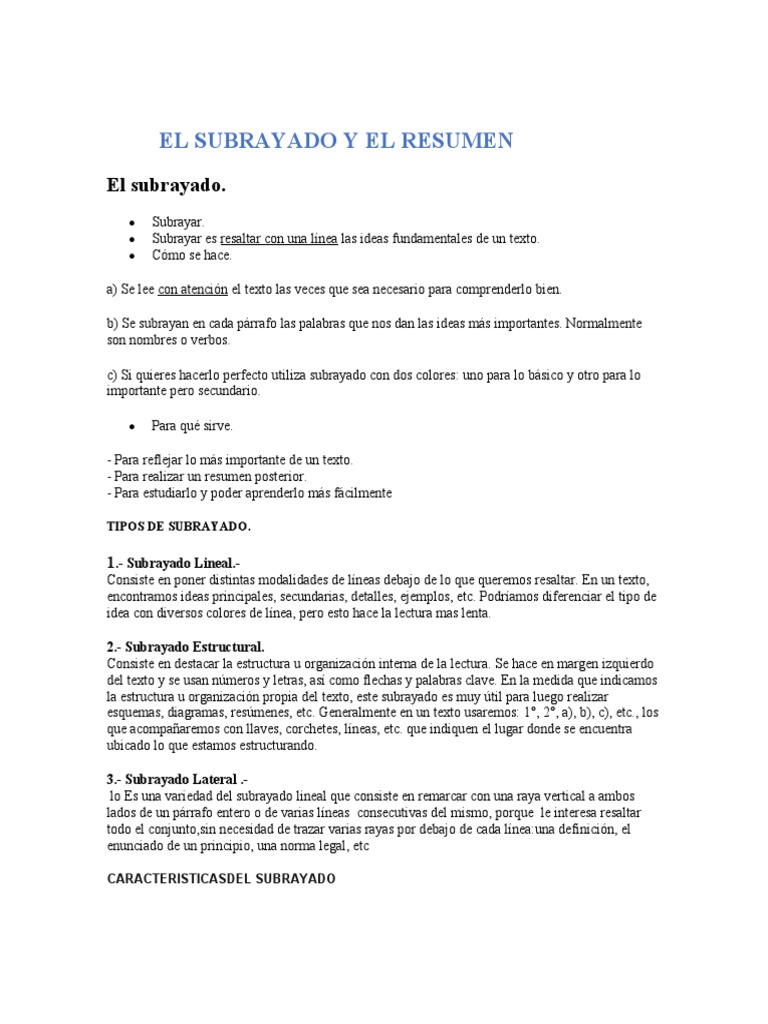 El Subrayado y El Resumen | PDF | Sumario abstracto)