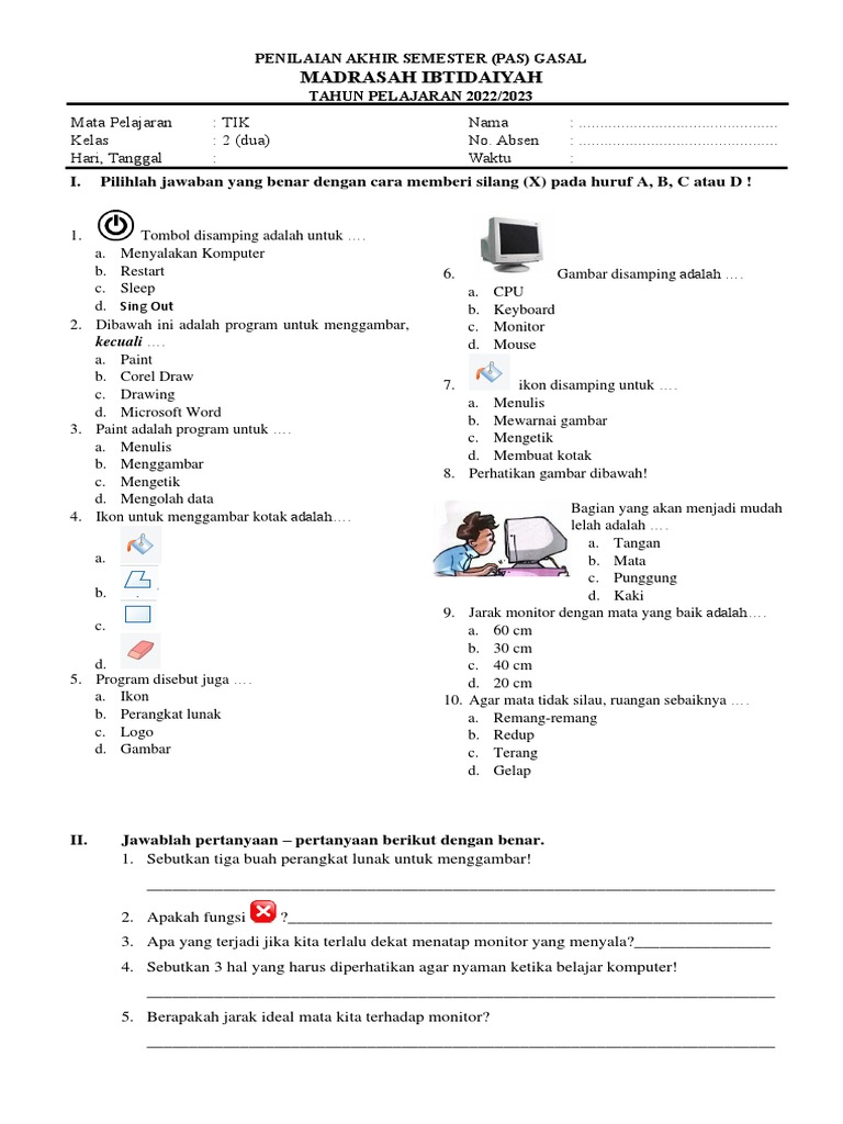 Soal TIK Kelas 2 MI | PDF