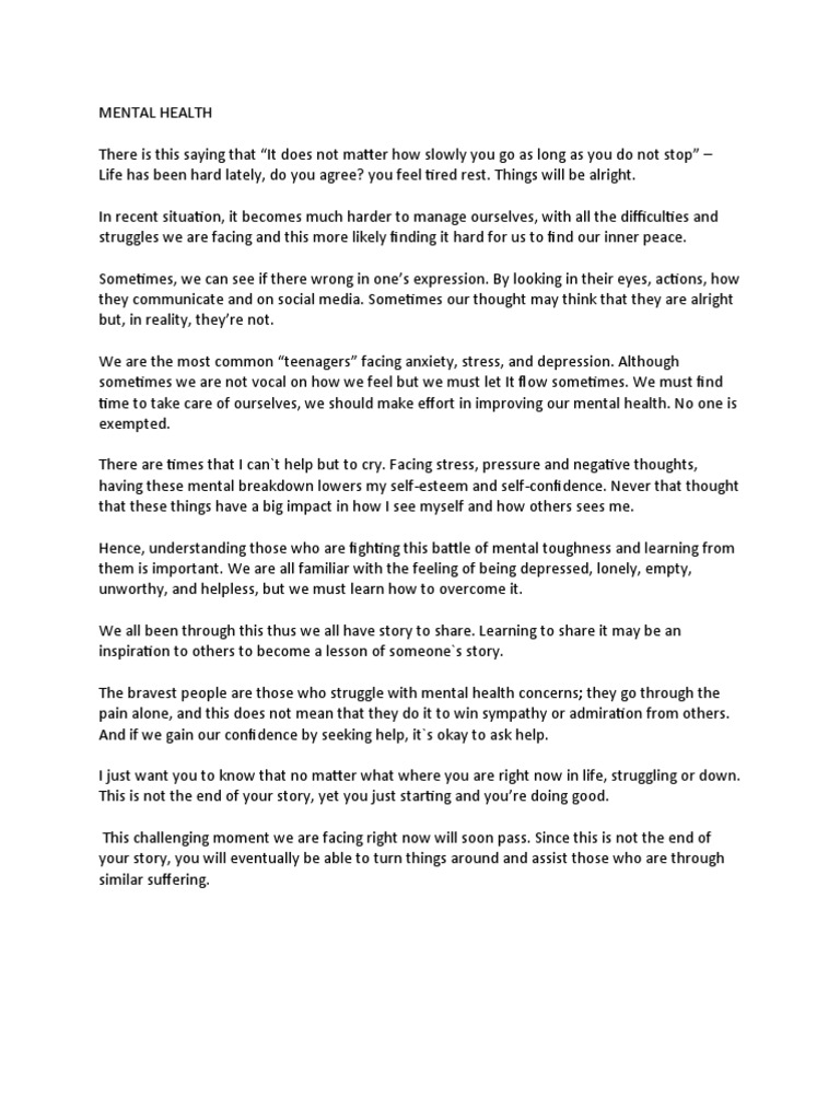 Mental Health | PDF | Self Esteem | Mental Health