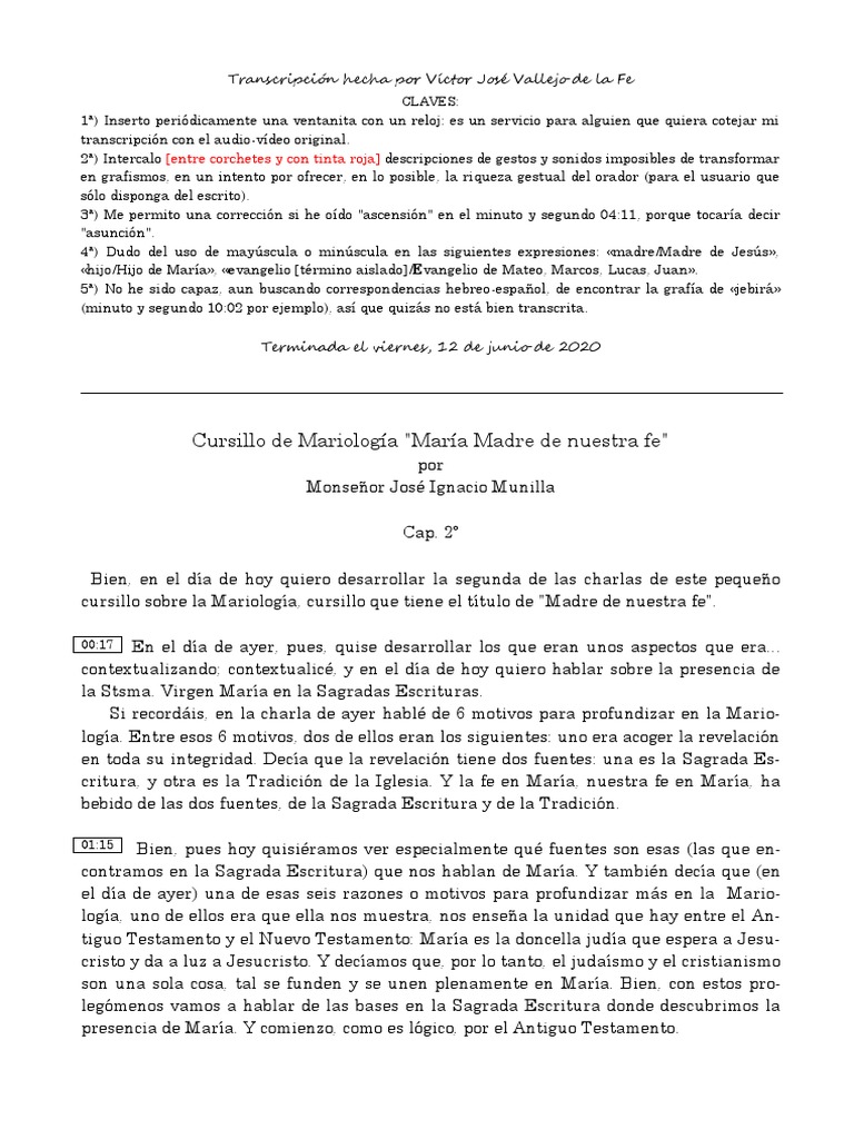 Transcripción Definitiva Cap. 2º Cursillo Mariología Mons. Munilla 2 ...
