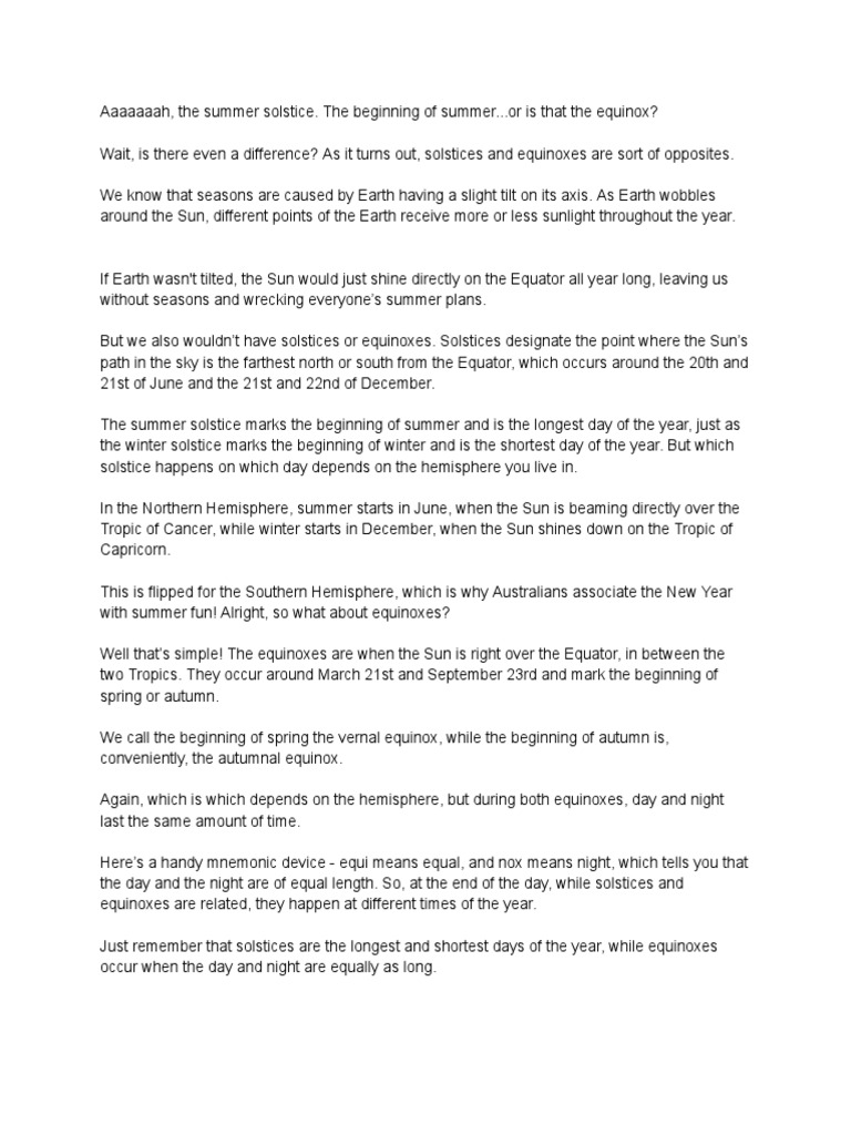 Solstice and Equinox | PDF