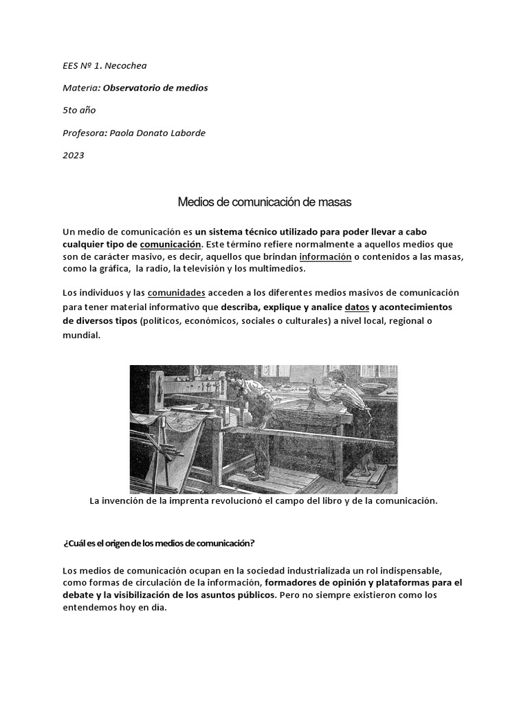 Medios de Comunicación Breve Historia | PDF | Medios de comunicación en ...