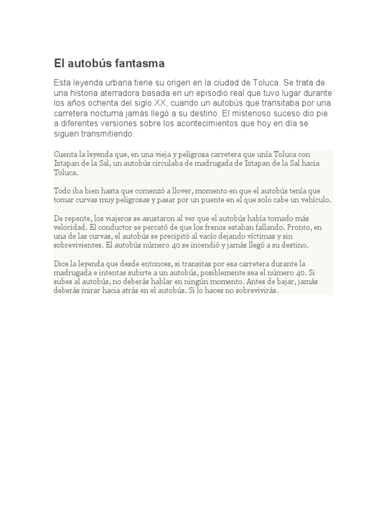 Leyenda del autobús fantasma en Toluca | PDF