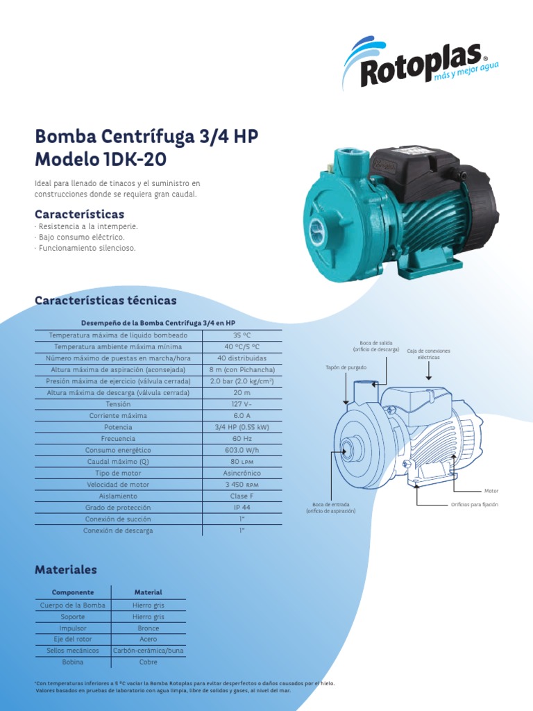 Bomba Centrifuga Ficha Tecnica 3 4 | PDF | Bomba | Cobre