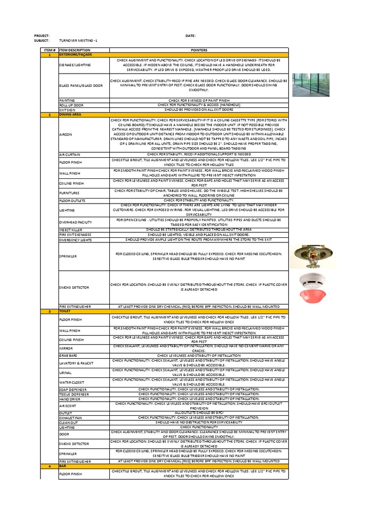 Turnover Punchlist Guidelines | PDF | Fire Sprinkler System | Tile