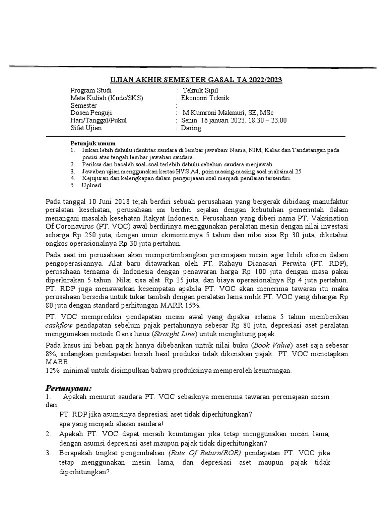 Soal UAS Ekotek 20 | PDF
