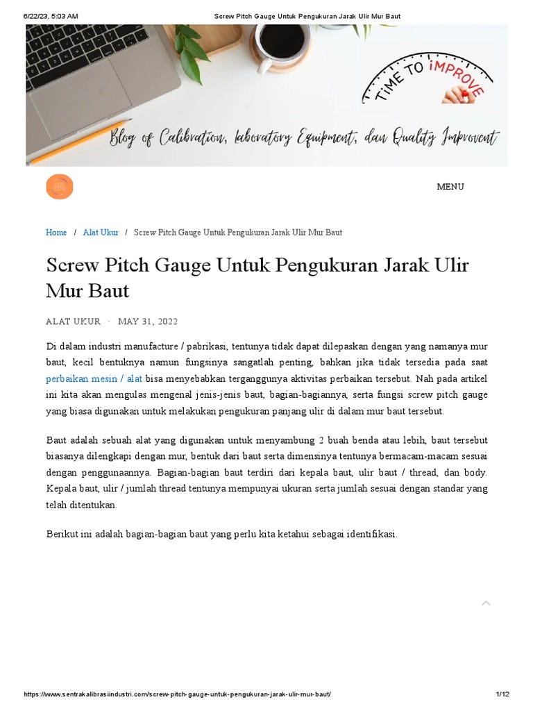 Screw Pitch Gauge Untuk Pengukuran Jarak Ulir Mur Baut | PDF