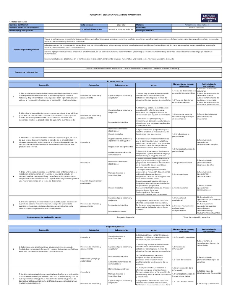 Pensamiento Matemático - Planeación MCCEMS 2023 | PDF | Enseñanza de matemática | Pensamiento