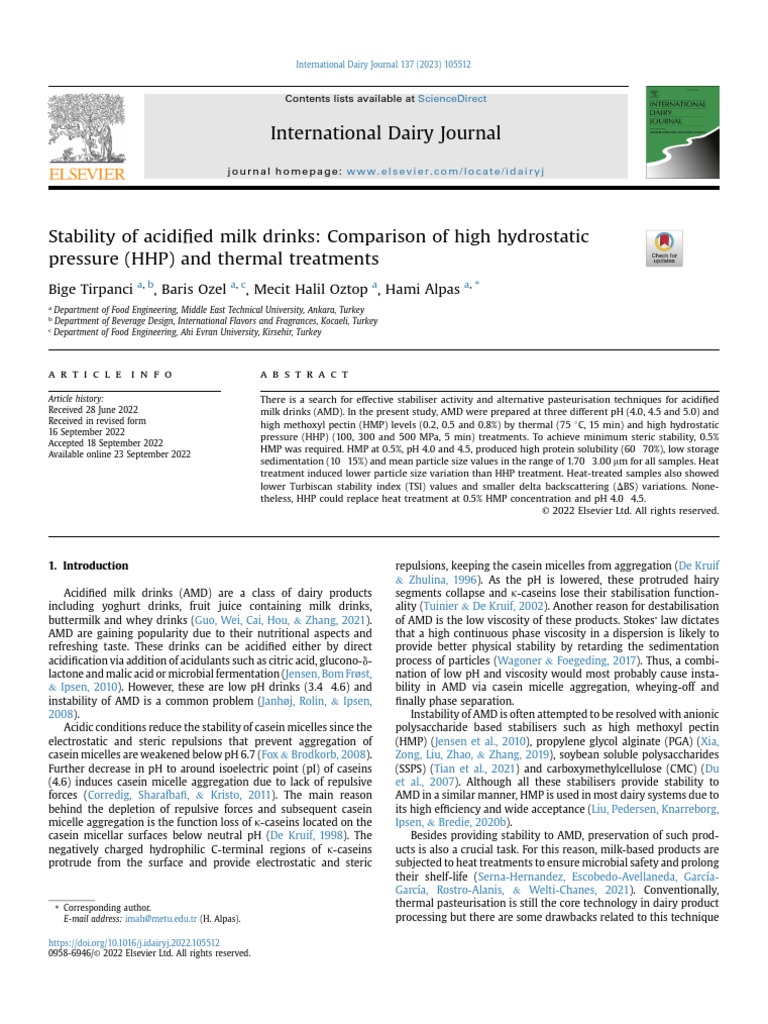 High Hydrostatic Pressure Hhp 2023 Pdf Adsorption Ph