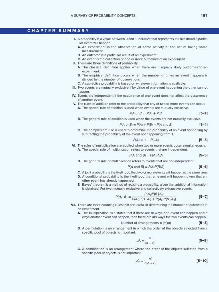 Chapter 5 Summary | PDF | Probability | Experiment
