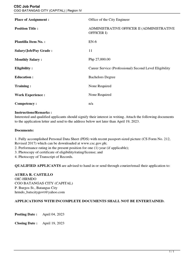 Administrative Officer II Job Opening | PDF