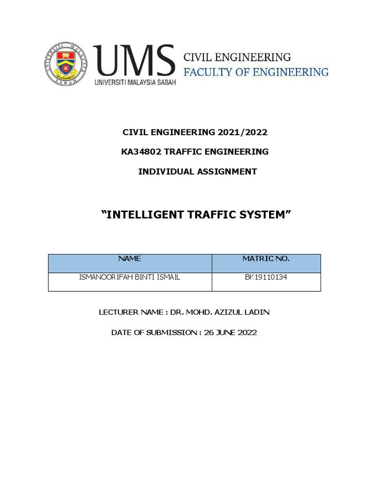 Ismanoorifah Ismail Bk19110134 Individual Assignment Traffic Engineering | PDF | Traffic | Transport