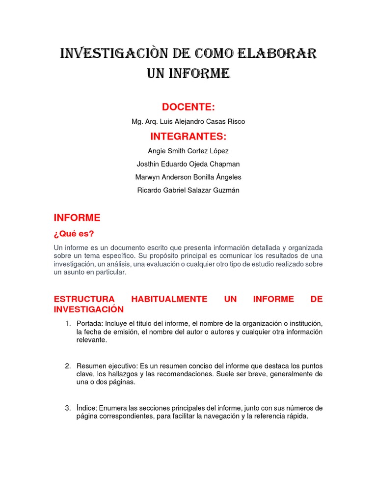 Investigaciòn de Como Elaborar Un Informe | PDF