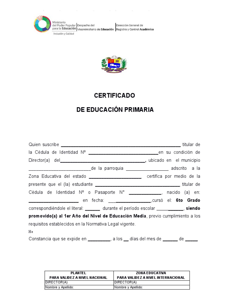 Certificado de Educación Primaria | PDF