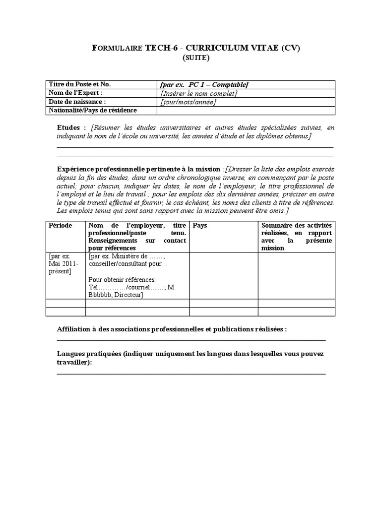 Formulaire TECH 6 Comptable | PDF | Expert | Consultant