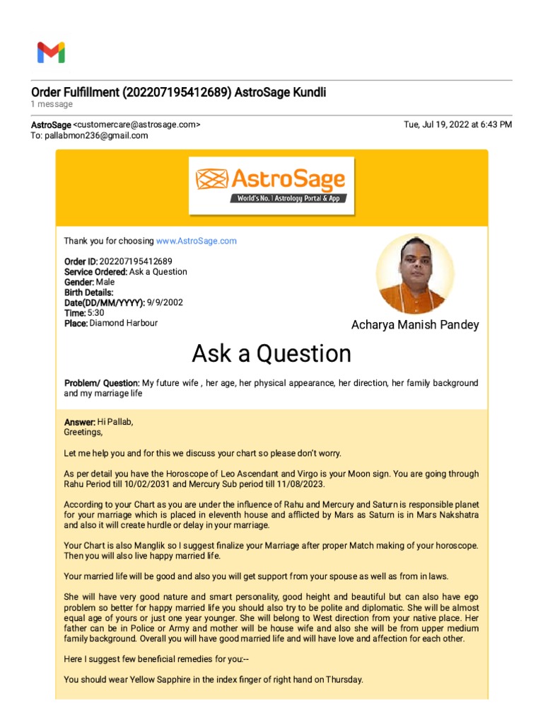 Marriage Predictions from AstroSage | PDF | Hindu Astrology | Planets ...