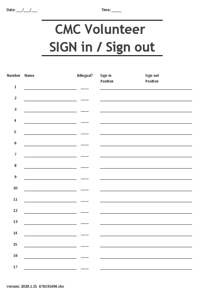 01a Volunteer Sign-In Rev 1 Form | PDF