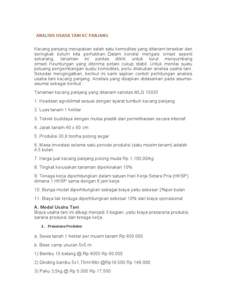 Analisis Usaha Tani KC Panjang | PDF
