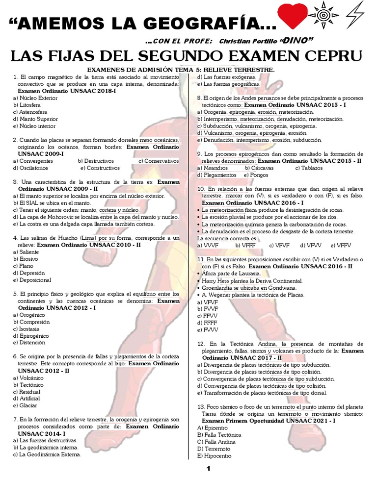 BANCO DE PREGUNTAS #5 A 9 - REPASO CEPRU FINAL | PDF | Andes | Temblores