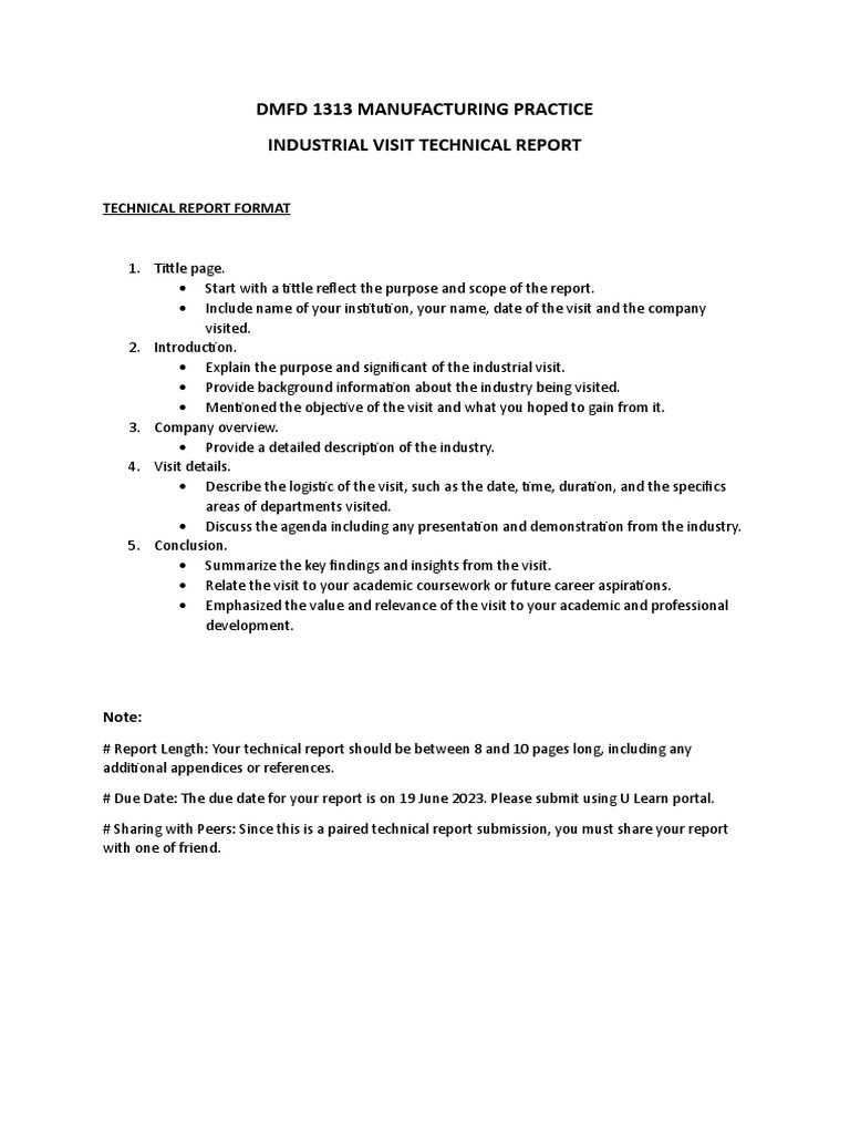 Industrial Visit Technical Report Format | PDF