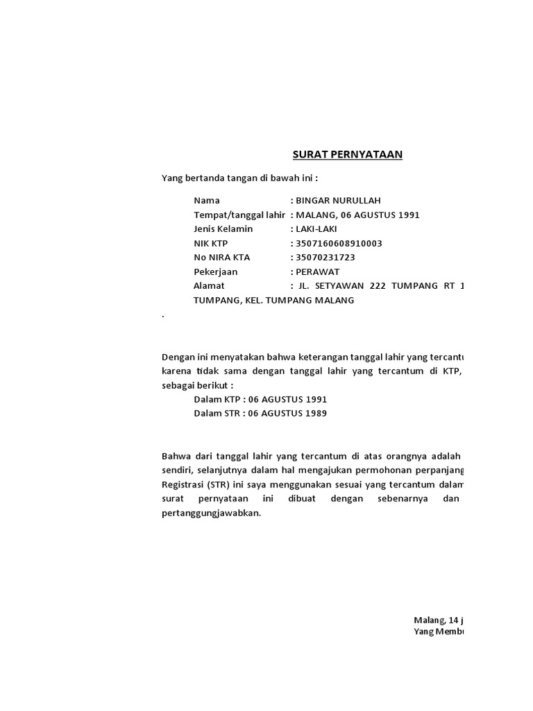 SURAT PERNYATAAN.docx BINGAR | PDF